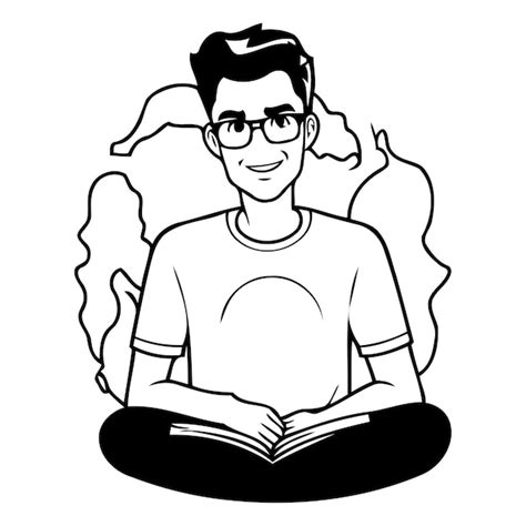 책을 읽는 남자 평평한 스타일의 터 일러스트레이션 만화 캐릭터 프리미엄 Ai 생성 벡터