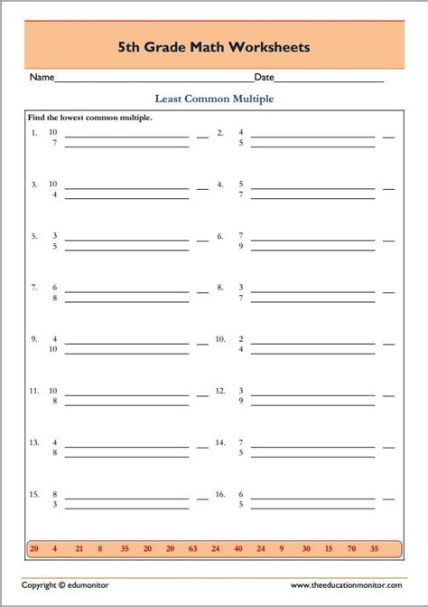 Least Common Denominator Fractions Worksheet