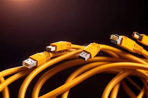 Yellow Data Cables Computer Technolocy Ict Data Transfer Wires Stock