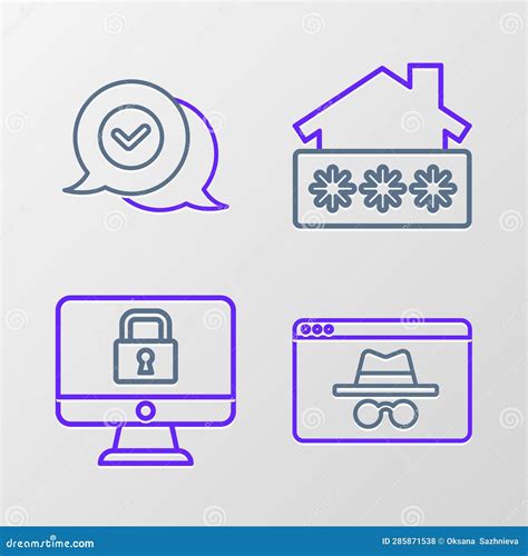 Set Line Browser Incognito Window Lock On Monitor House With Password And Check Mark Speech