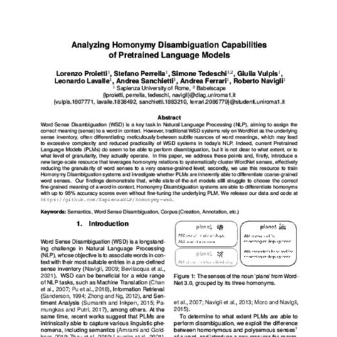 Analyzing Homonymy Disambiguation Capabilities Of Pretrained Language Models Acl Anthology