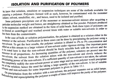 Isolation And Purification Of Polymers Isolation And Purification Of Polymers We Know That