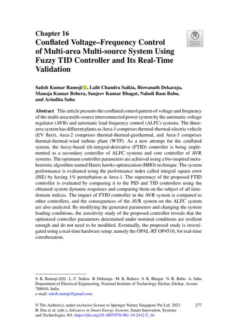 Pdf Conflated Voltage Frequency Control Of Multi Area Multi Source System Using Fuzzy Tid