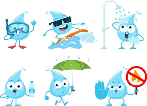Premium Vector Blue Water Drop Cartoon Character Vector Flat Design