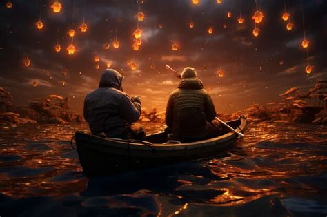 Premium Ai Image Fishermen In Fishing Kayaks