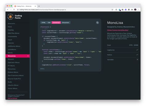 a microsite showcasing coding fonts css tricks
