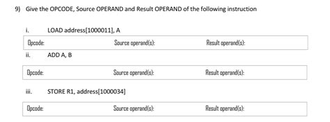 [solved] 9 give the opcode source operand and result operand of the