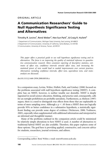 Pdf A Communication Researchers Guide To Null Hypothesis