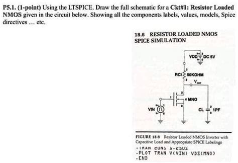 P5 1 1 Point Using The Ltspice Draw The Full Schematic For A Ckt 1 Resistor Loaded Nmos