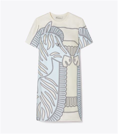 Printed Silk Front T Shirt Dress Womens Designer Dresses Tory Burch