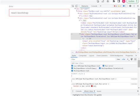 Not Able To Achieve An Error Class For The Border With The Bootstrap