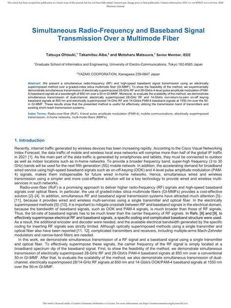 Pdf Simultaneous Radio Frequency And Baseband Signal Transmission
