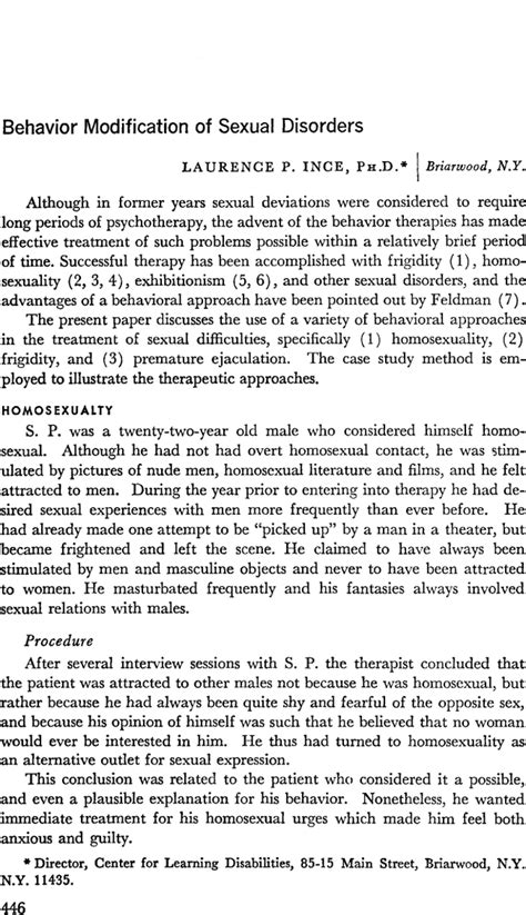 Behavior Modification Of Sexual Disorders American Journal Of Psychotherapy