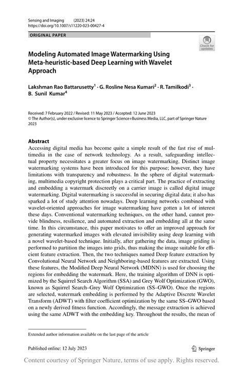 Modeling Automated Image Watermarking Using Meta Heuristic Based Deep Learning With Wavelet Approach