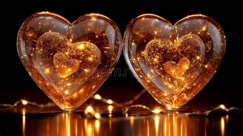 Two Heart Shaped Glass Objects With Lights Shining Through Them Ai