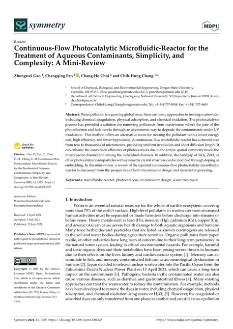 Pdf Continuous Flow Photocatalytic Microfluidic Reactor For The Treatment Of Aqueous