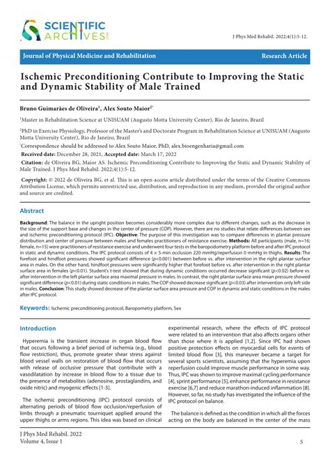 Pdf Ischemic Preconditioning Contribute To Improving The Static And