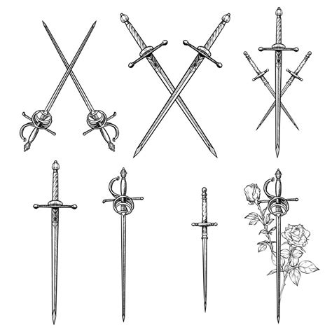 Premium Vector Set With A Dagger Rapier And Sword Vector Illustration Isolated Tattoo Design