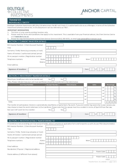 Fillable Online Unit Trust Application Form Direct Anchor Capital
