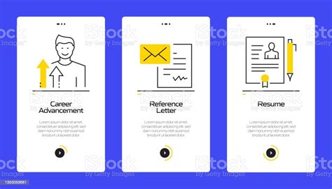플랫 아이콘이 있는 모바일 앱 페이지 화면의 작업 및 이력서 개념 Ux Ui 디자인 템플릿 벡터 일러스트레이션 0명에 대한 스톡 벡터 아트 및 기타 이미지 Istock