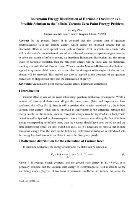 PDF Boltzmann Energy Distribution Of Harmonic Oscillator As A Possible Solution To The