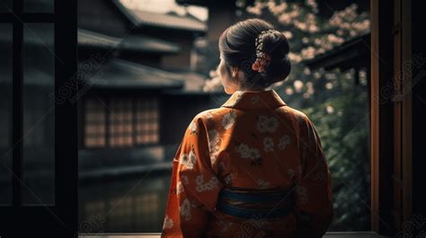 전통 가옥 창문 밖으로 전통 기모노를 입은 아름다운 어린 소녀 어린 배경 젊은 처녀 배경 전통 배경 이미지 Hd 어린 젊은 처녀 전통 배경 사진 무료 다운로드