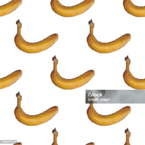 흰색 배경에 바나나 원활한 패턴입니다 픽셀 그래픽 열대 과일 8 비트 벡터 그림입니다 모자이크 처리에 대한 스톡 벡터 아트 및
