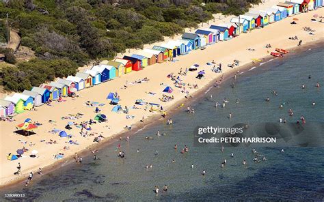 Aerial View Of Brighton Beach Melbourne Vic Australia High Res Stock
