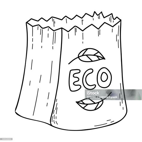 에코 종이 식료품 가방입니다 벡터 윤곽선 그림입니다 손으로 그리는 친환경 패키지 환경 보호 가방에 대한 스톡 벡터 아트 및 기타