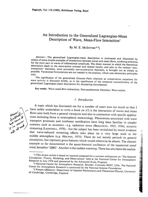Pdf An Introduction To The Generalized Lagrangian Mean Description Of Wave Mean Flow Interaction