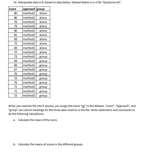 Solved 14 Manipulate Data In R Based On Data Below