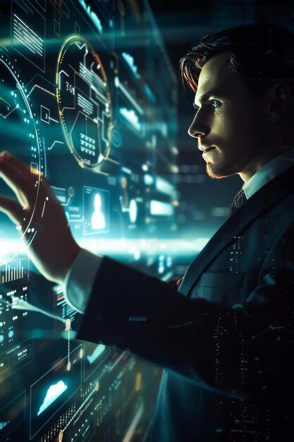 premium photo business professional analyzing futuristic data
