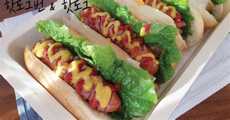 볶은 양파를 곁들인 핫도그 만들기 아메리칸 핫도그스타일레시피