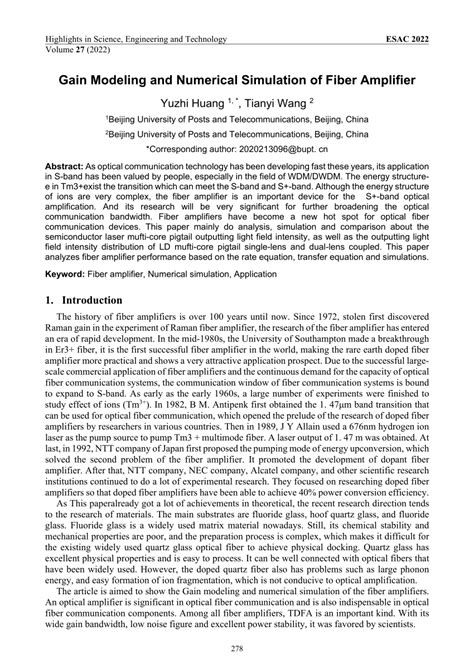 Pdf Gain Modeling And Numerical Simulation Of Fiber Amplifier