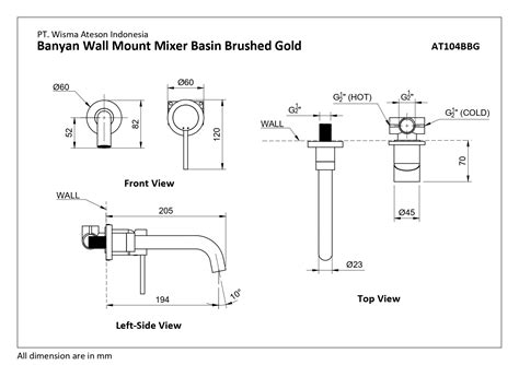 Banyan Wall Mount Mixer Basin Brushed Gold Ateson Official Website