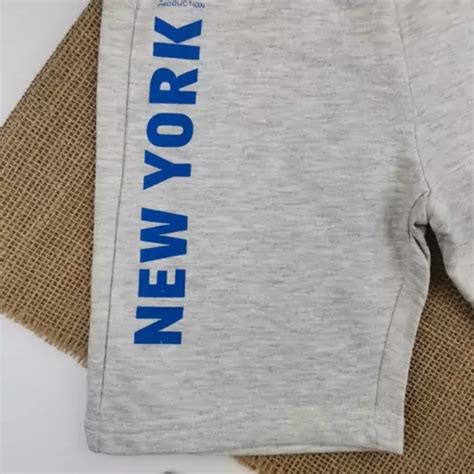 خرید و قیمت شلوارک پسرانه طرح نیویورک آبی طوسی ملانژ کمربنددار 4 سال