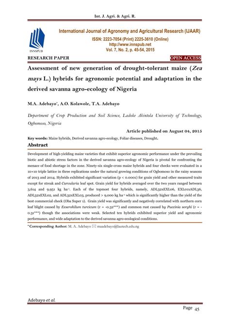 Assessment Of New Generation Of Drought Tolerant Maize Zea Mays L Hybrids For Agronomic