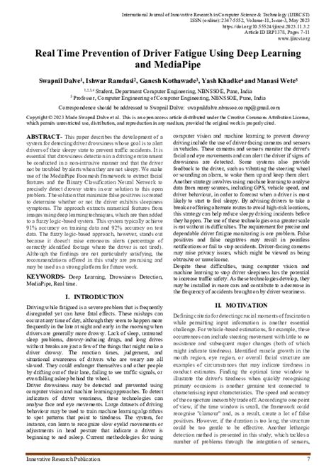 Pdf Real Time Prevention Of Driver Fatigue Using Deep Learning And Mediapipe