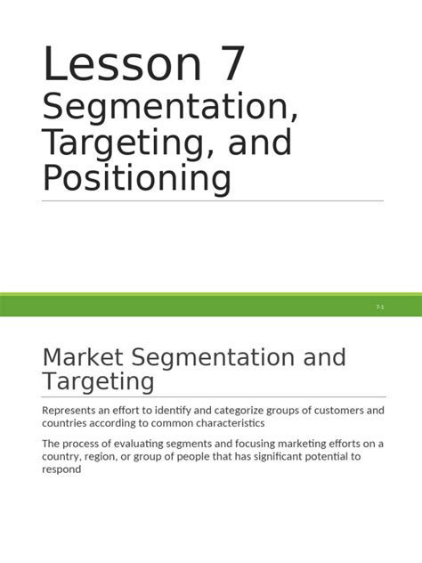 Lesson 7 Segmentation Targeting And Positioning Pdf Market