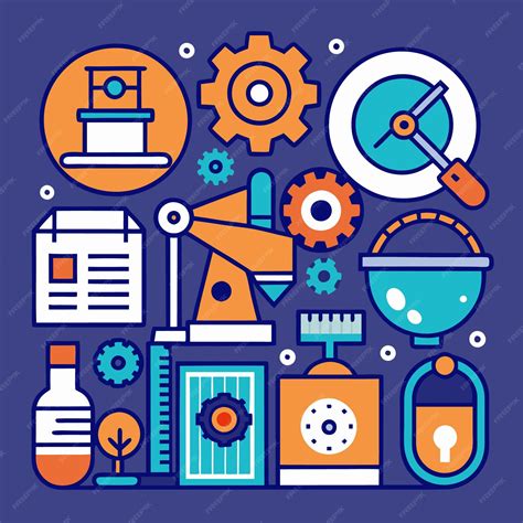 Collection Of Colorful Line Icons With A Blue Background Showing Different Industrial Items