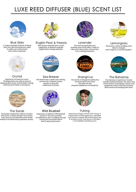 Luxe Reed Diffuser Blue Scent List Kirona Scent