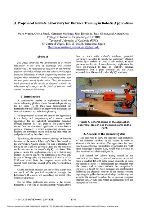 Pdf A Proposal Of Remote Laboratory For Distance Training In Robotic Applications