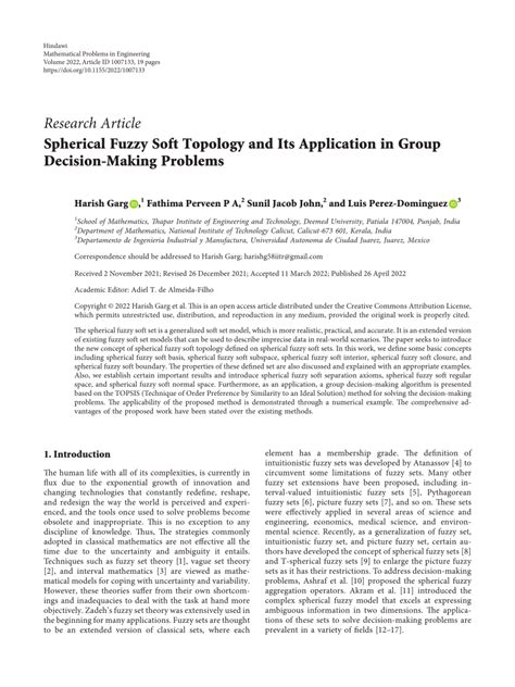 Pdf Spherical Fuzzy Soft Topology And Its Application In Group Decision Making Problems