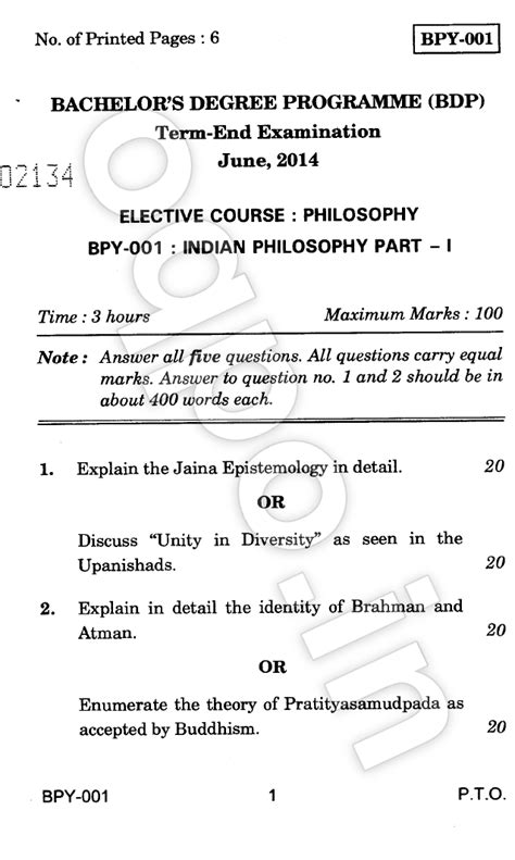 Ignou Bpy 001 Indian Philosophy Question Paper June 2014