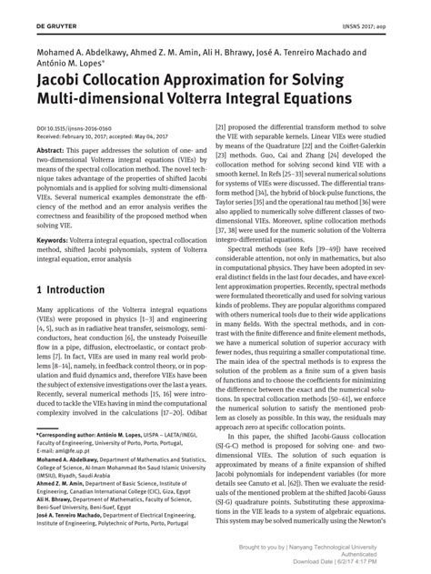 Pdf Jacobi Collocation Approximation For Solving Multi Dimensional