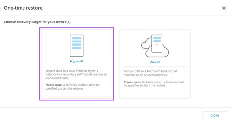 Configure One Time Restore To Hyper V