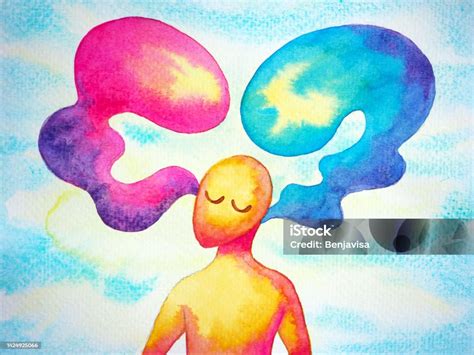 인간의 머리 몸 마음 정신 건강 말하고 듣고 문제 양극성 장애 우울증 다른 사고 심리학 영적 느낌 에너지 감정 수채화 그림 삽화 예술 감정에 대한 스톡 벡터 아트 및 기타