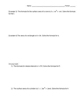Rewriting Equations And Formulas Guided Notes By Nicole Hegewald