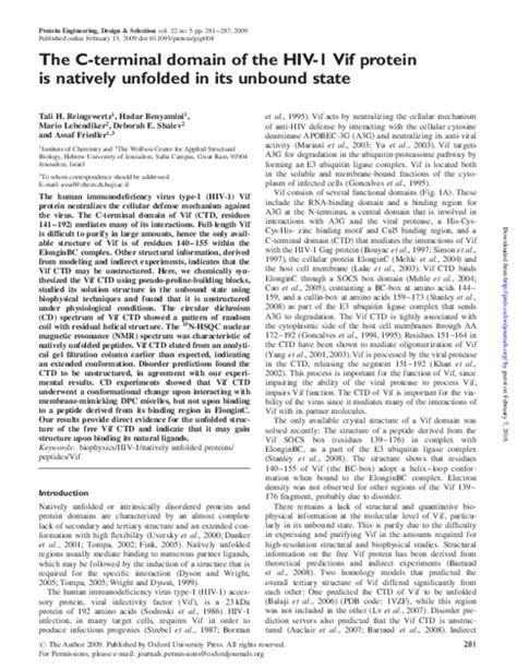 Pdf The C Terminal Domain Of The Hiv 1 Vif Protein Is Natively