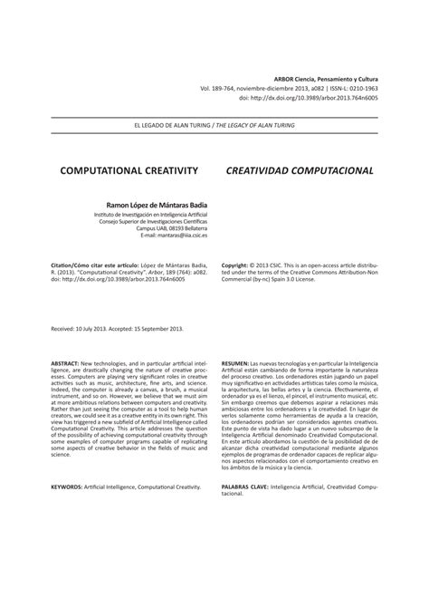 Pdf Computational Creativity